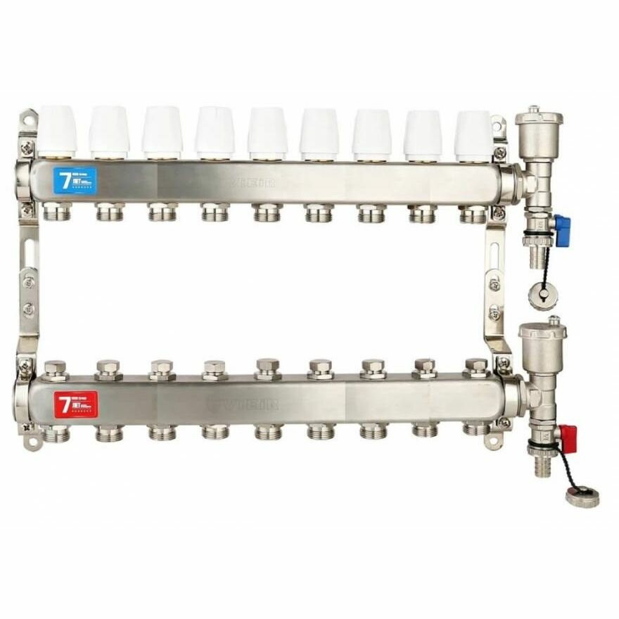 Коллекторная группа без кранов нержавеющая без расход. 1" x 3/4" 9-вых. Vieir (VR115-09A)
