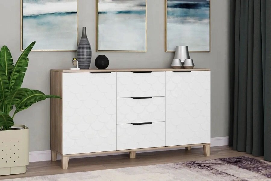 Комод МебельЛэнд24 Йорк - 3 Белый 140x40x80 двухдверный с 3 ящиками