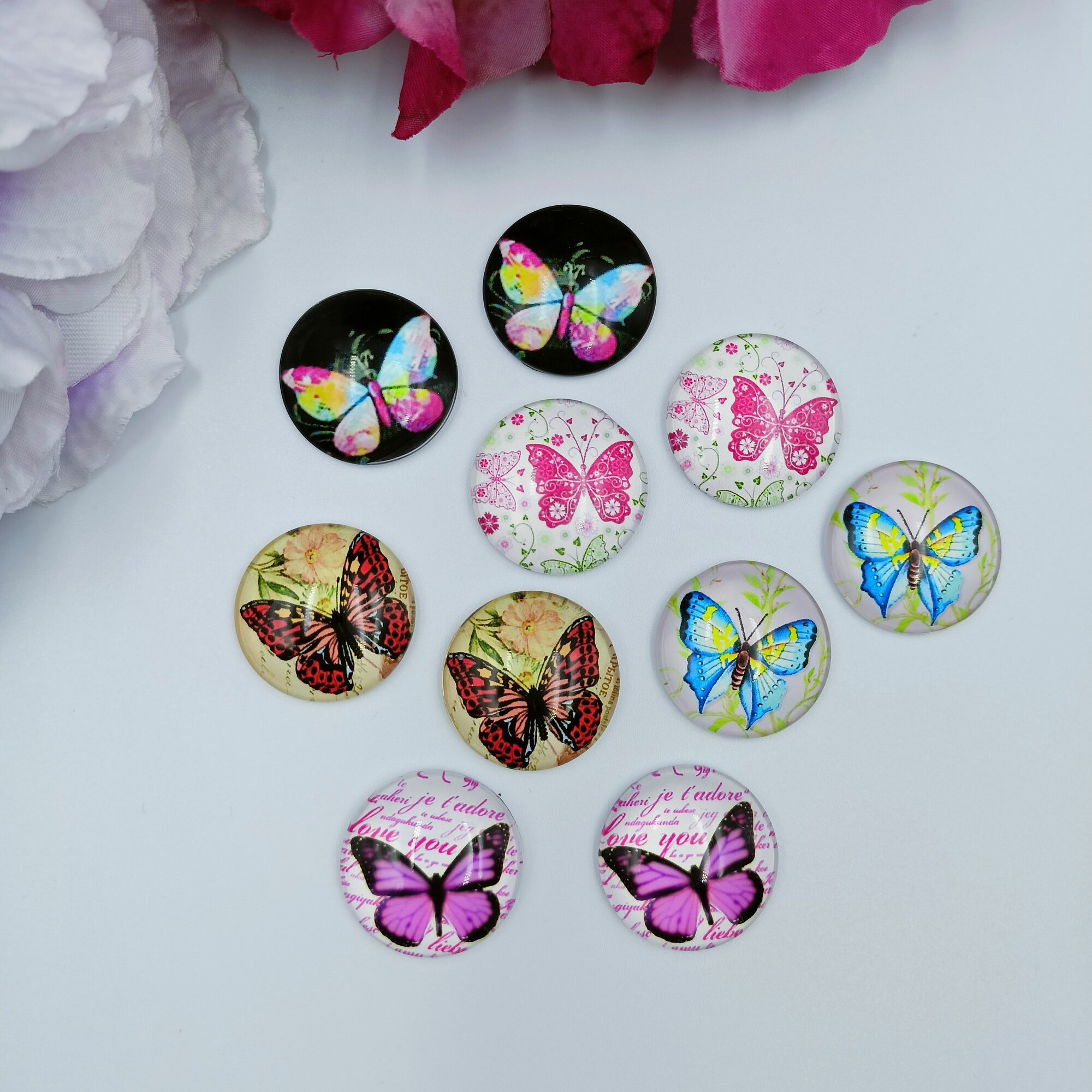 Кабошоны (стекло) Бабочки, 25мм, 10шт. (микс №13)