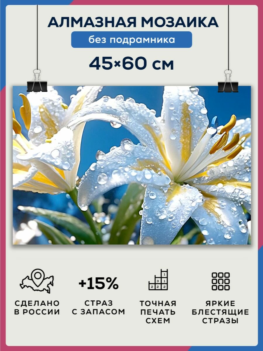 Алмазная мозаика 45x60 Мокрые лилии без подрамника