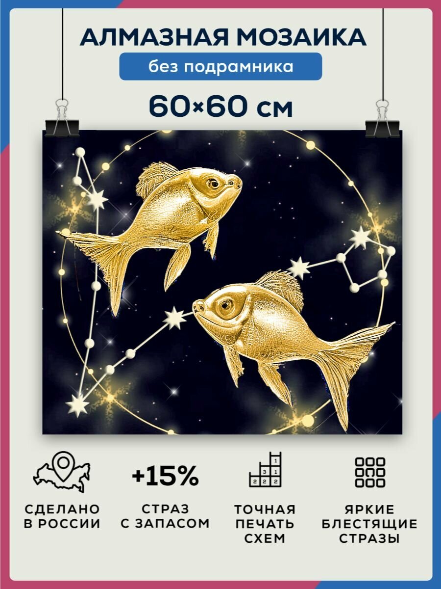 Алмазная мозаика 60x60 Рыбы без подрамника