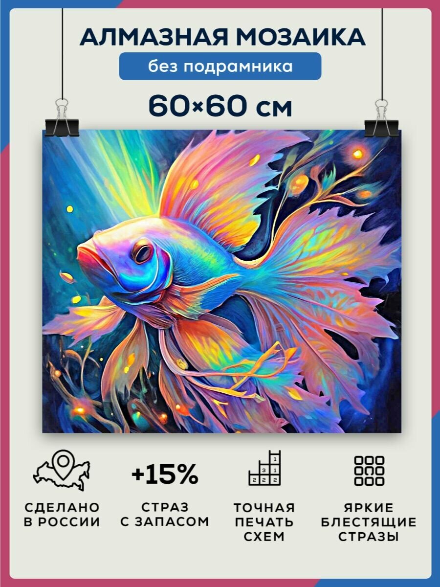 Алмазная мозаика 60x60 Цветная рыбка без подрамника
