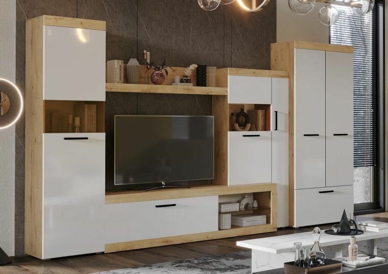 Гостиная Бастон (comp 3) Дуб Вотан/Белый глянец