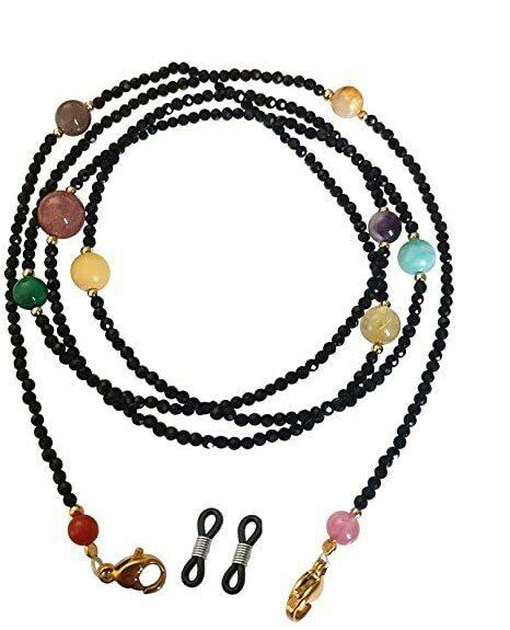 Цепочка для очков из натуральных камней и черных хрустальных бусин шнурок для очков держатель для очков Hrustalek