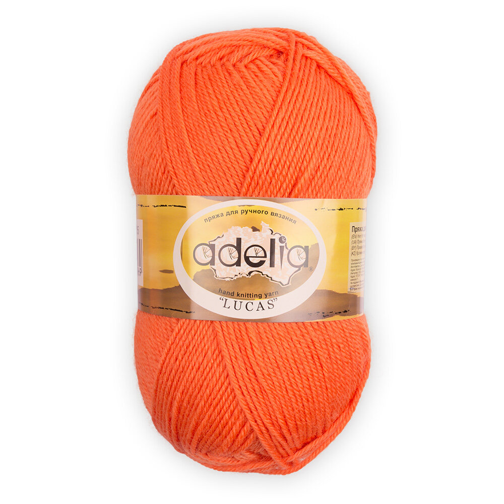 Пряжа ADELIA "LUCAS" 70% шерсть, 30% акрил 100 г 218 м №05 яр. оранжевый
