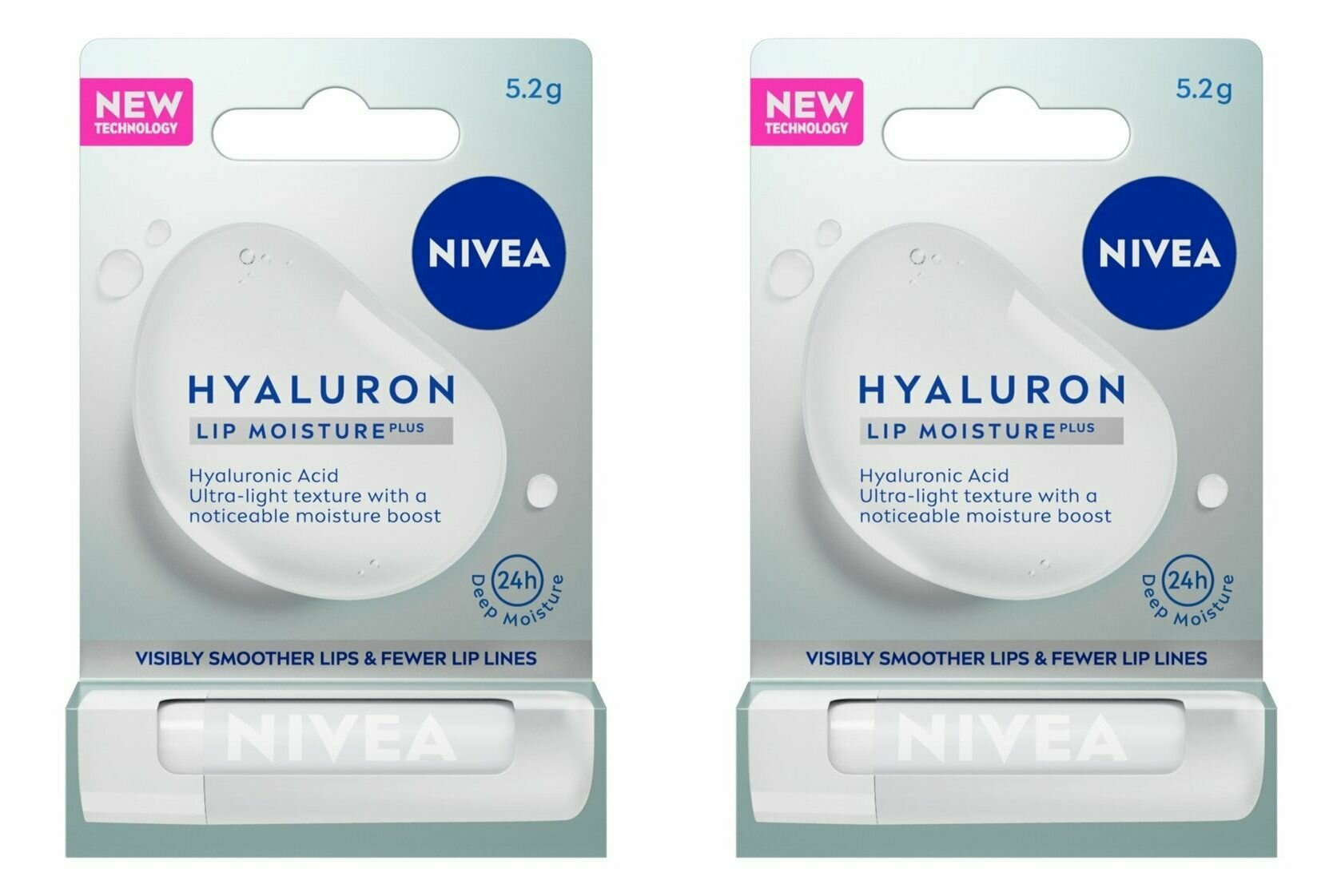 Бальзам для губ Nivea, Hyaluron Moisture Plus, 5.2 г, 2 шт