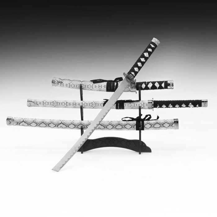 Макет оружия «Сувенирные катаны на подставке 3в1. Серая змея», подарочный набор, ножны кожзам, 47 см; 70 см; 89 см