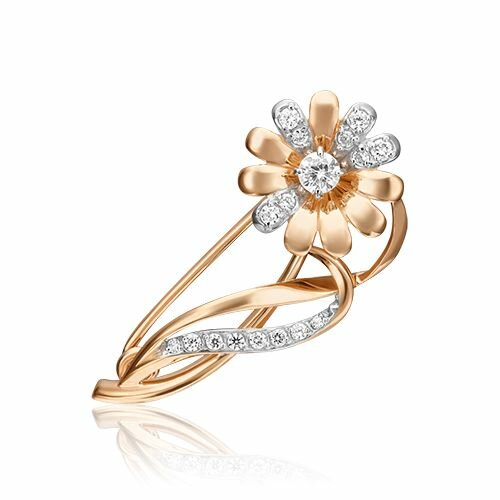 Брошь, красное золото, 585 проба, фианит