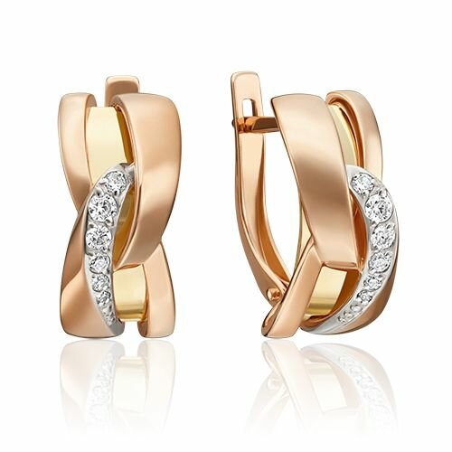 Серьги, комбинированное золото, 585 проба, фианит