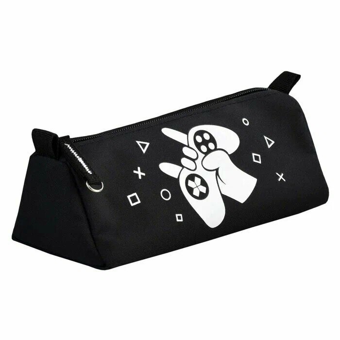 Пенал мягкий, 1 отделение, 85 х 200 х 65 мм, объёмный, Феникс "Джойстики" чёрный/белый 61897