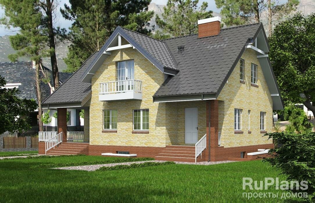 Проект индивидуального одноэтажного жилого дома с подвалои и мансардой. (266 м2, 11м x 15м) Rg5367