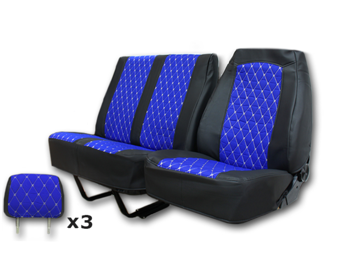 Чехлы сидений для а/м Газель Next 3-х мест, а/м Газон Next "на 3 подголовника" (синий) жаккард стеганый/ экокожа