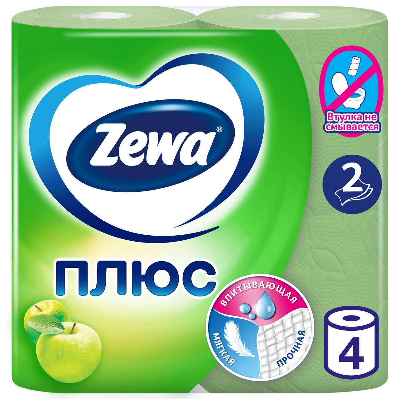 Туалетная бумага Zewa Плюс Яблоко 2-слойная, 4 рулона