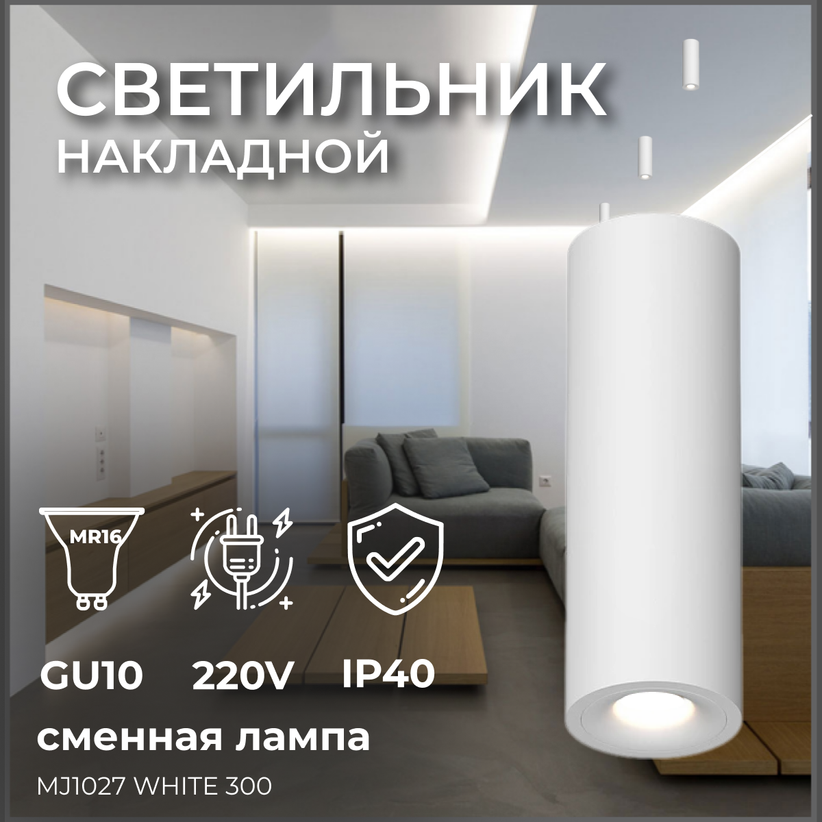 Накладной светильникпод сменную лампу Ledron MJ1027 White 300