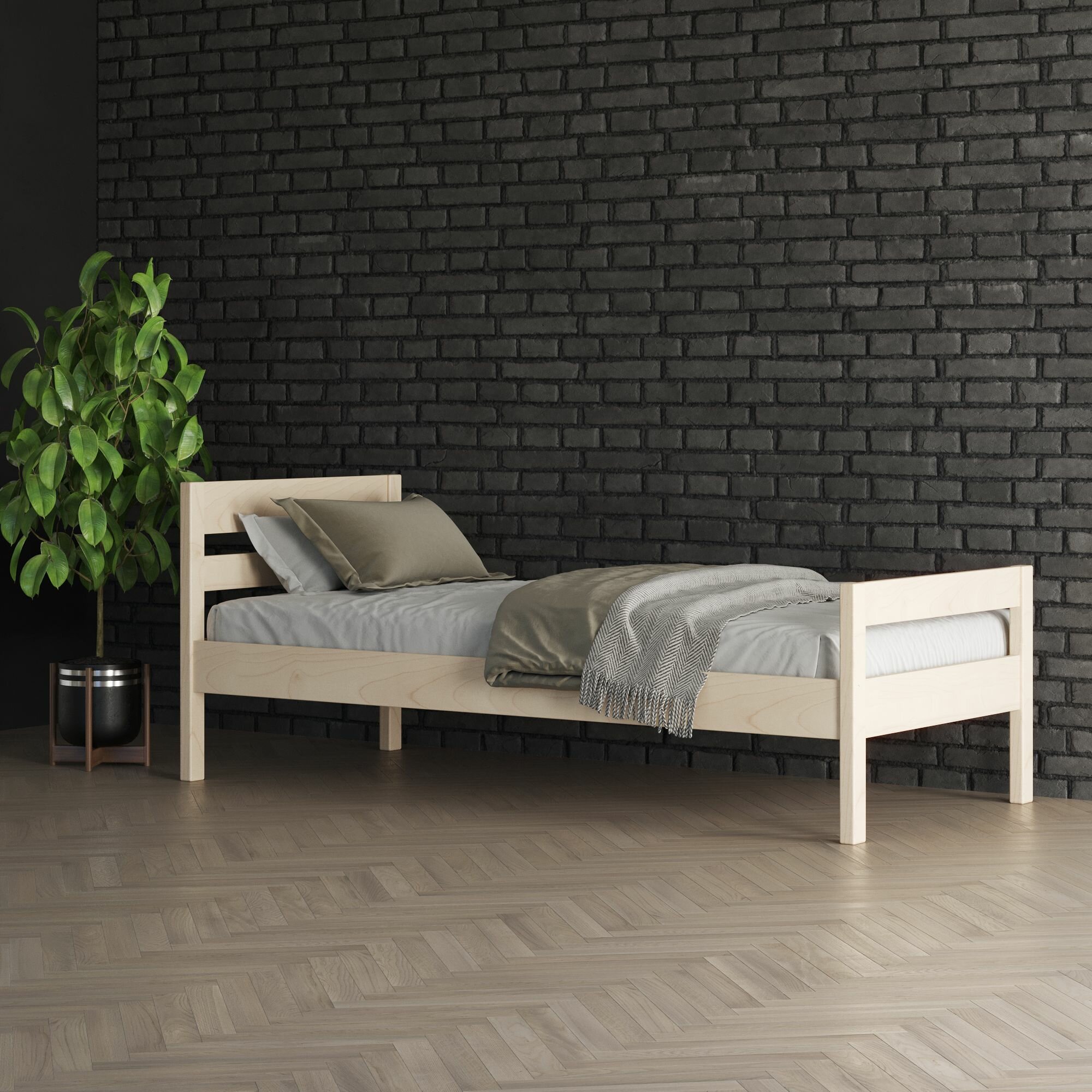 Кровать односпальная, 100х190 см, Hansales, деревянная, с изножьем