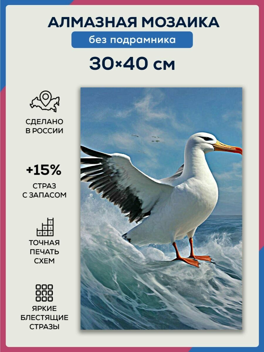 Алмазная мозаика 30x40 Белая чайка без подрамника