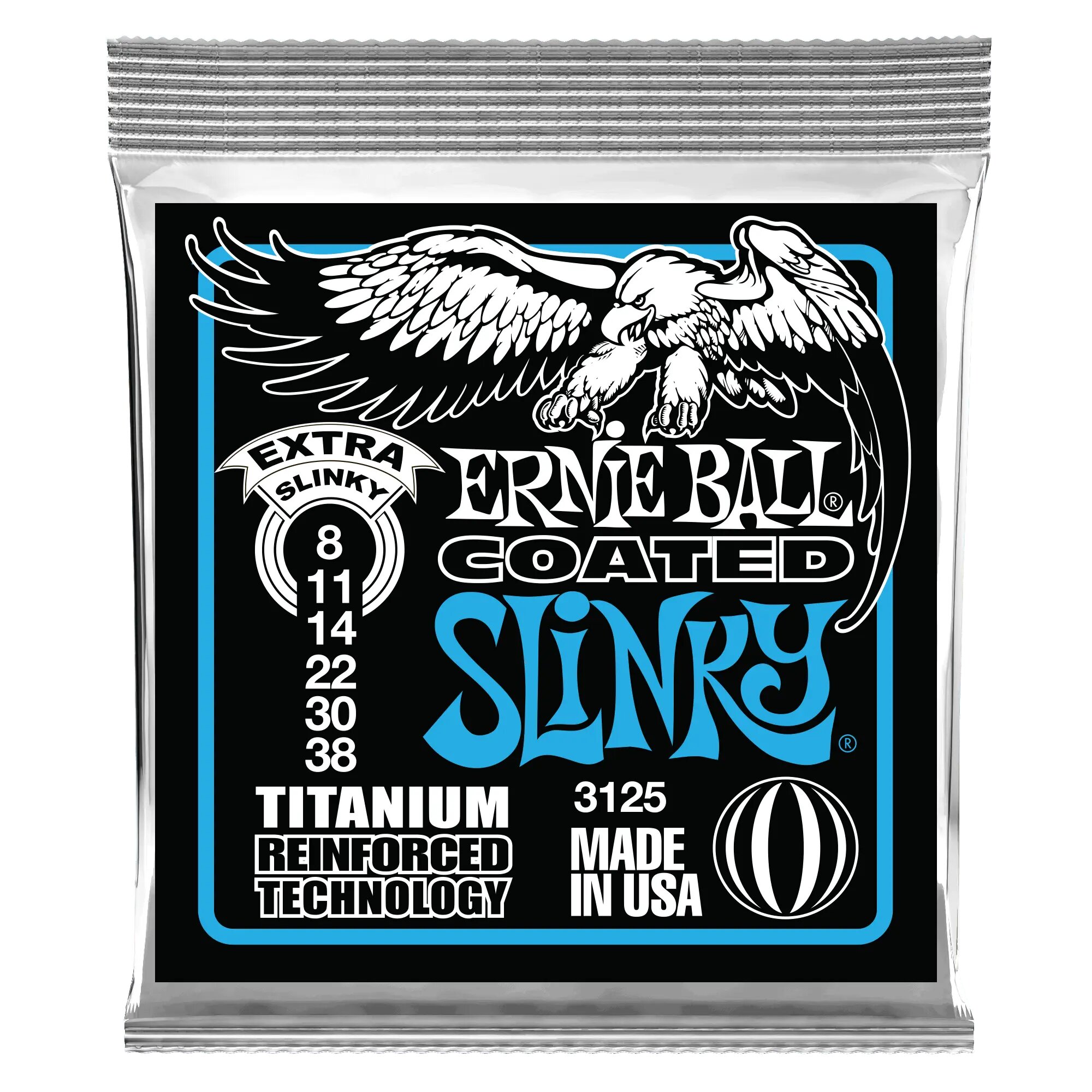 Струны для электрогитары Ernie Ball 3125 Extra Slinky Coated Titanium RPS 8-38