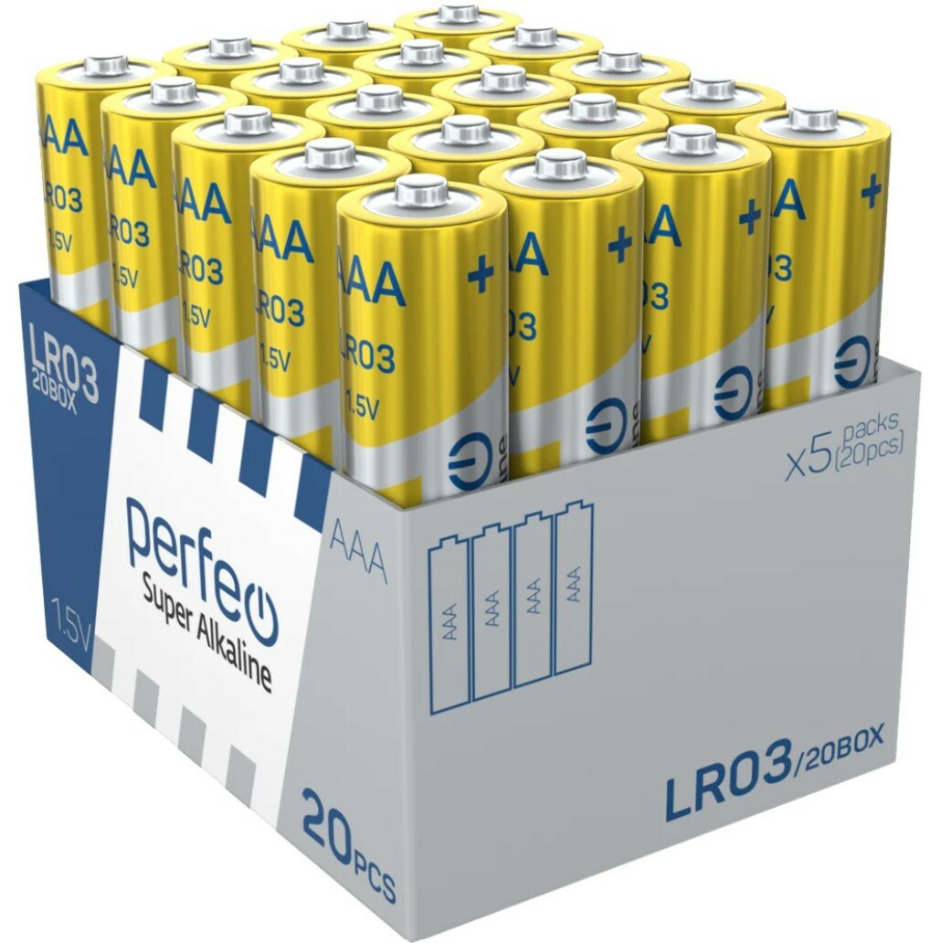 Батарейки Perfeo "Super Alkaline", AAA, типоразмер R03, щелочные, 20 шт