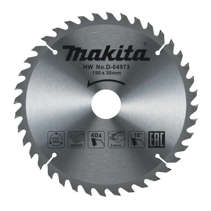 Пильный диск для дерева, 190x30x2.0/1.3х40T Makita (D-64973)