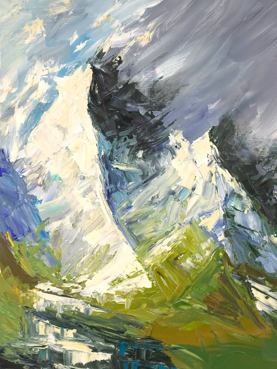 Картина "Весна в горах" 30х40. Холст на картоне. Масло