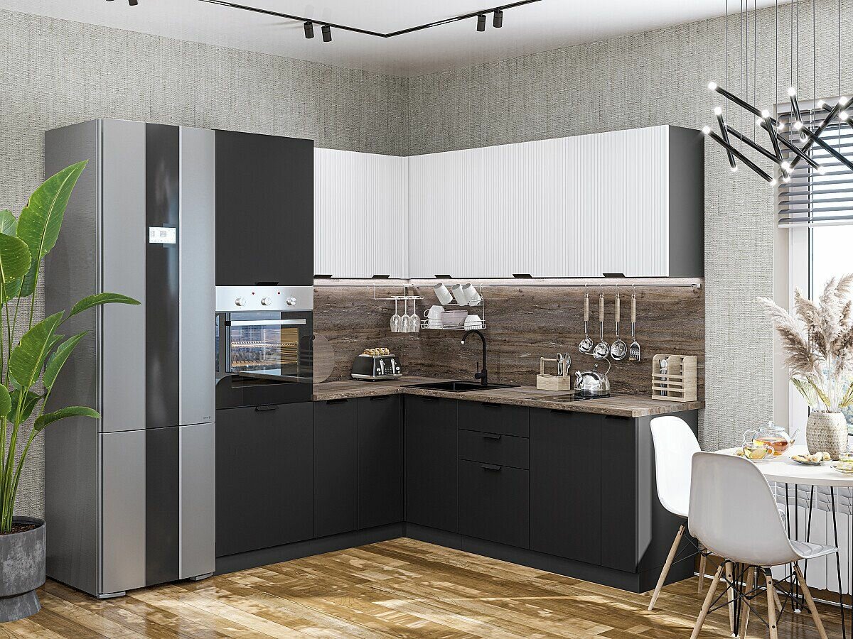 Кухонный гарнитур Евро Лайн Антрацит/Белый, 1800/2150 мм