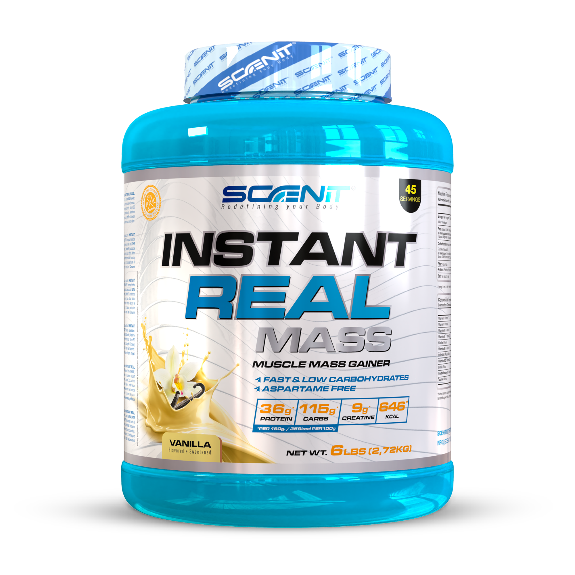 Гейнер Scenit Nutrition Real Mass 2.72 кг. Вкус: Ваниль. Испания