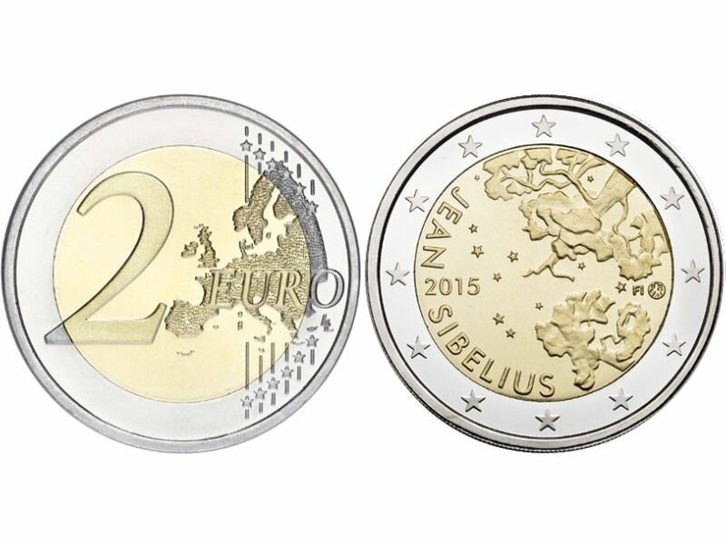 2 Евро Финляндии 2015 Г, 150 Лет Со Дня Рождения Яна Сибелиуса