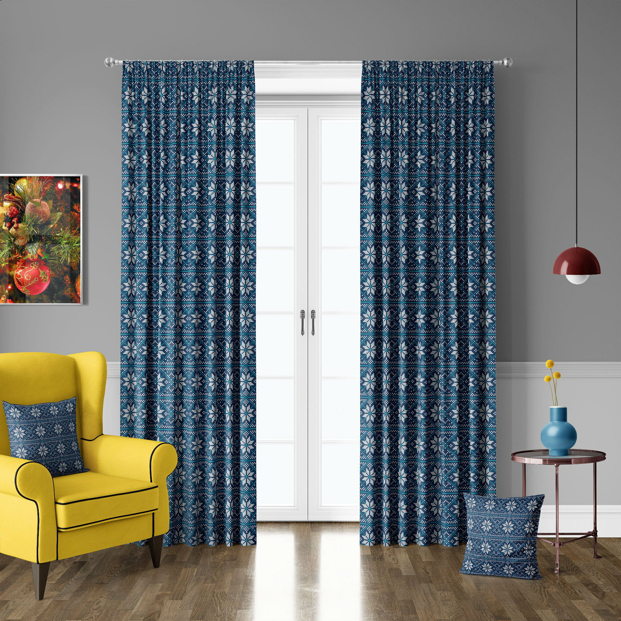 Шторы для комнаты / Новогодние шторы / Фотошторы из ткани габардин 145-260 см 2 шт. /3D шторы / Для гостиной, спальни и кухни