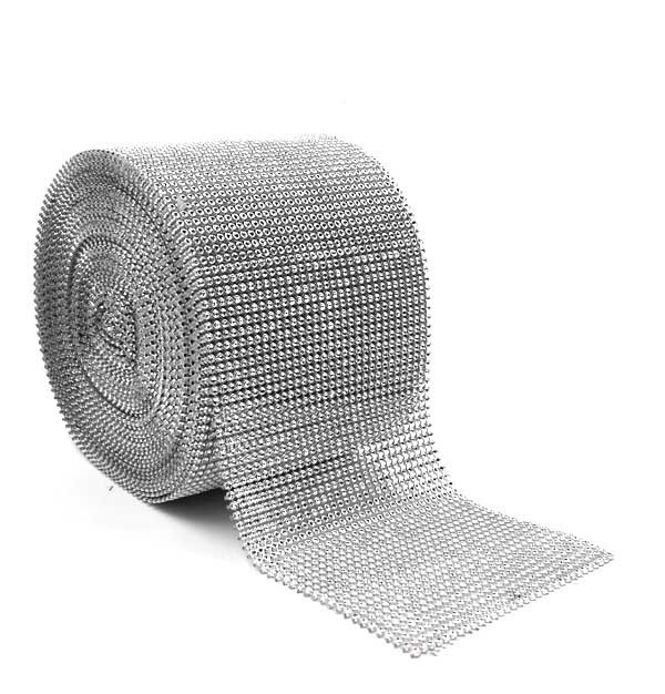 Лента декоративная, имитация страз, ширина 11 см (32 ряда), длина 9 метров, цвет: серебро