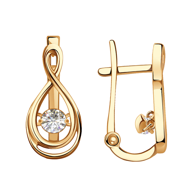 Серьги, красное золото, 585 проба, фианит