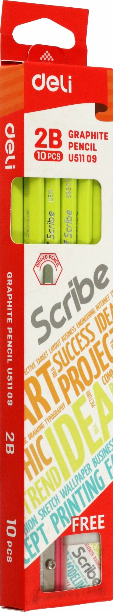 Карандаши чернографитные 10 штук, 2B, в ассортименте (EU51109)