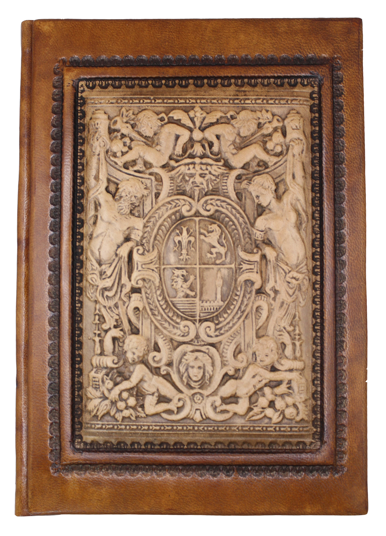 Ежедневник ручной работы из натуральной кожи "Гиганты" 15х22 светло-коричневый. Сменный блок страниц.