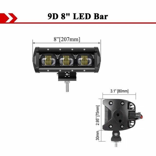 Светодиодная балка (панель) 9D LED Bar 30W CREE, CW6000K, крепление в комплекте, DC9-30V spot