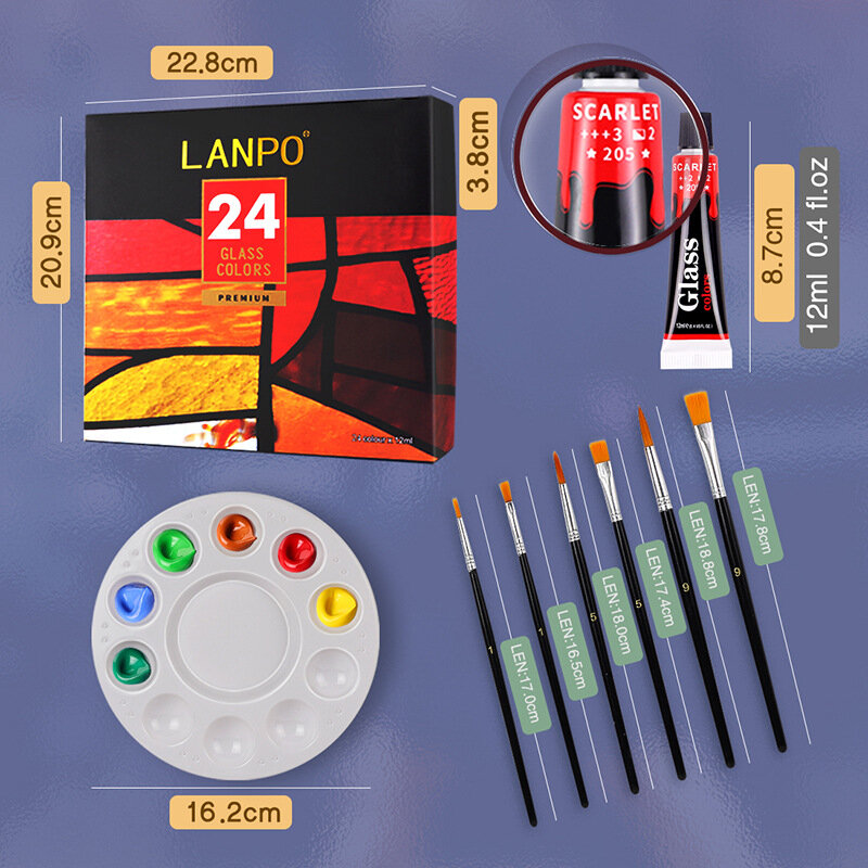 Краска для рисования diy glass, 12 цветов, 12мл