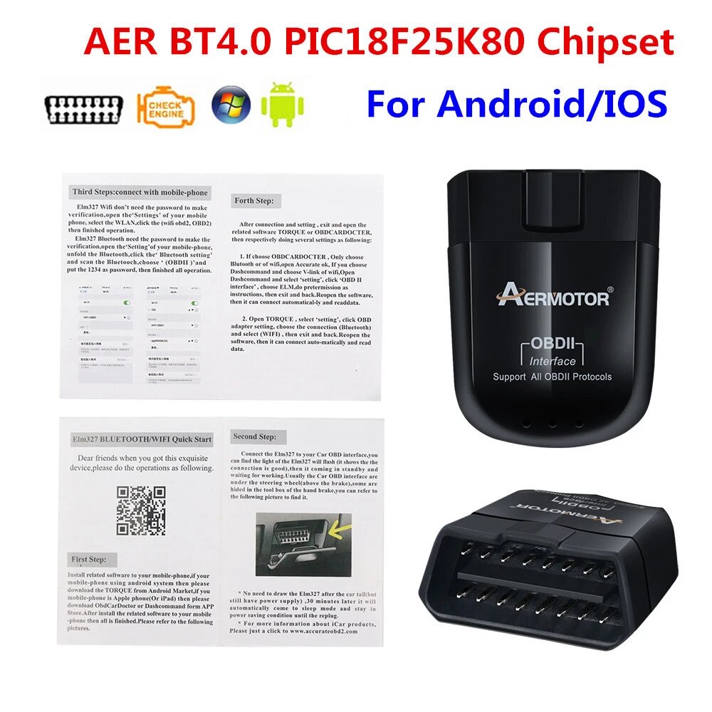 Лучший адаптер V2.2 ELM 327 Bluetooth 4.0 Прошивка ELM327 Сканер кода 2.2 OBD2 IOS Andorid PC V08 Bluetooth 4 Интерфейс OBDII тоже AER BT4.0