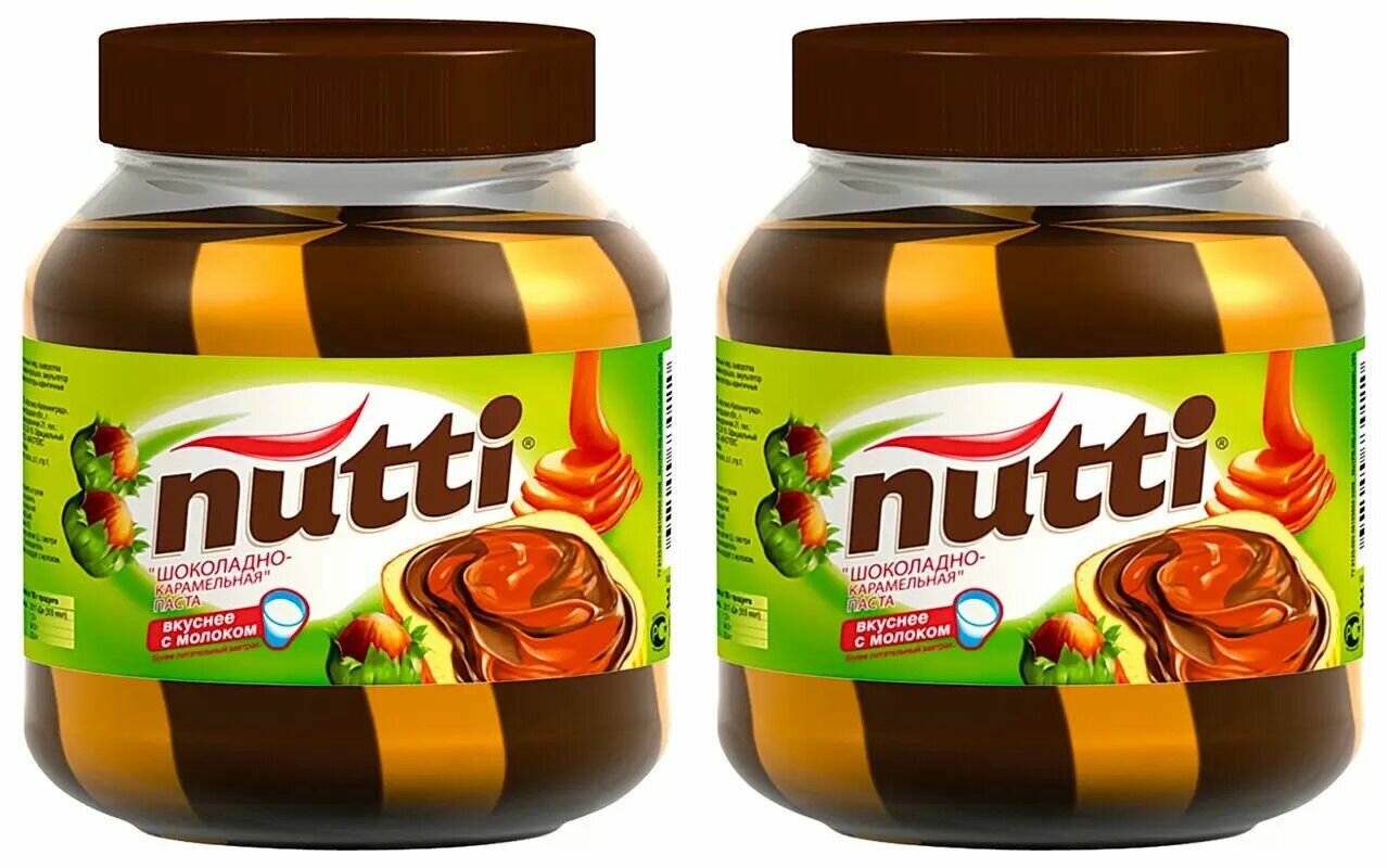 Nutti Шоколадно-карамельная паста Nutti стекло, 330 г, 2 шт