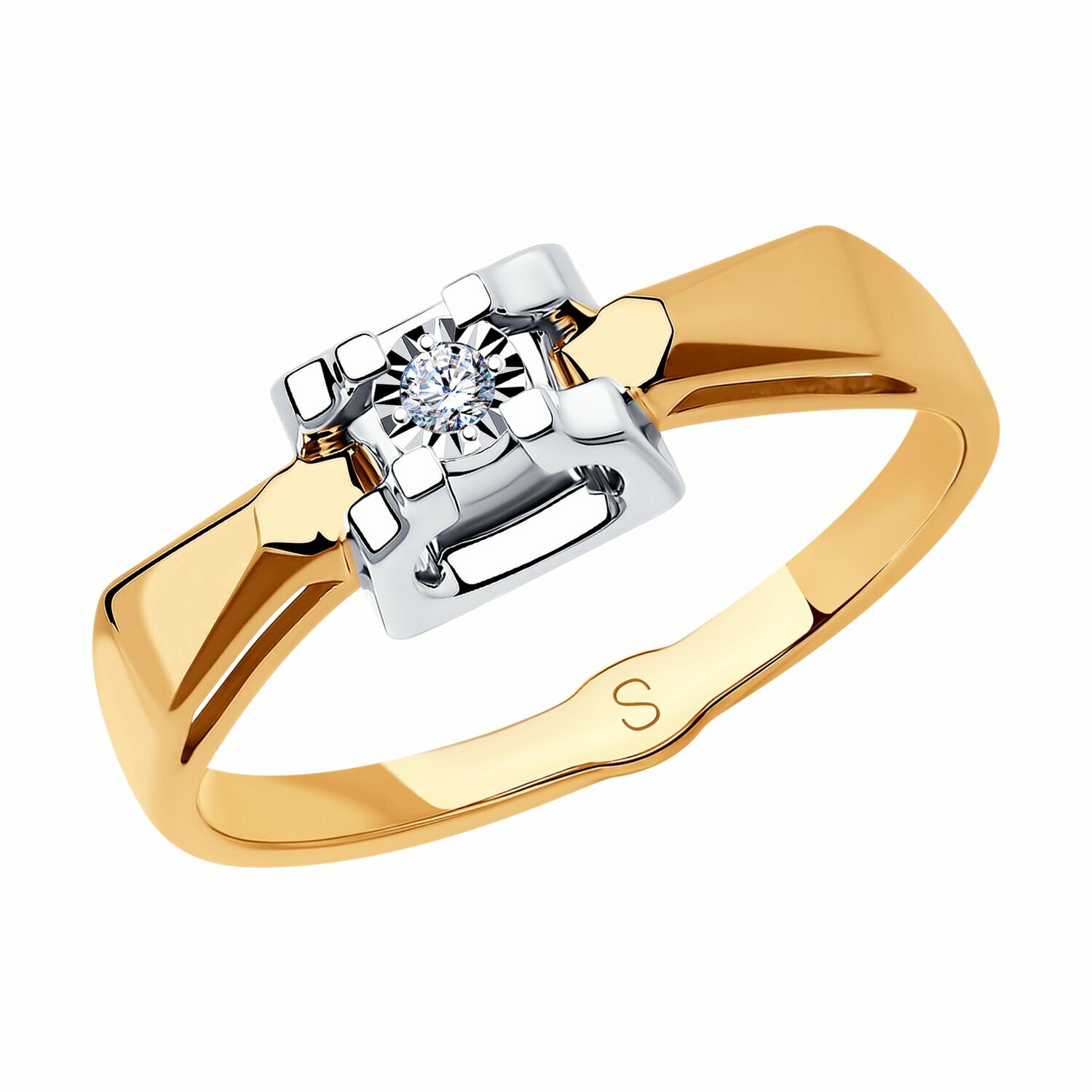 Кольцо, комбинированное золото, 585 проба, бриллиант