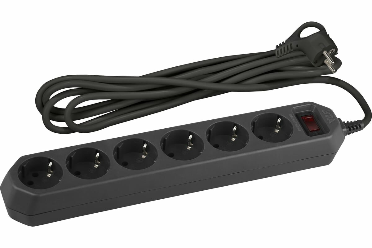 ЭРА USF-6es-1,5m-B-BOX черный с заземл, 3x0,75мм2, с выкл, 6гн, 1,5м Б0037261