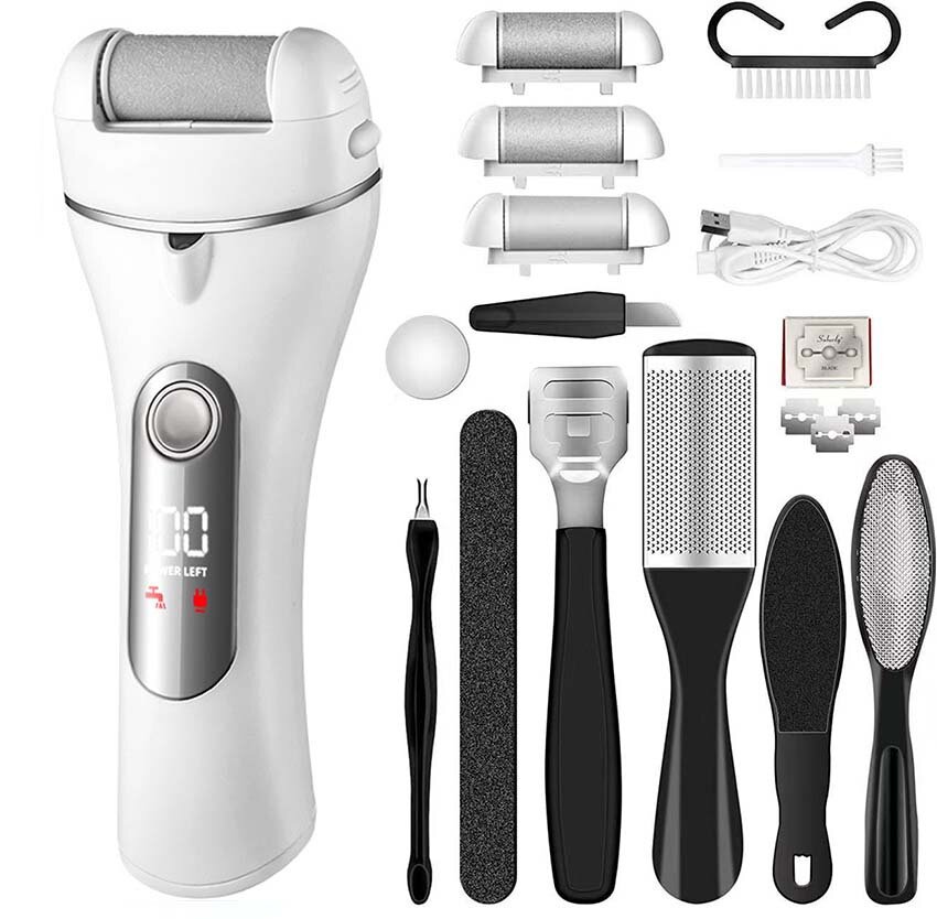 Электрическая шлифовальная машина, для ног, пушечно-серая, с набором из 10 насадок