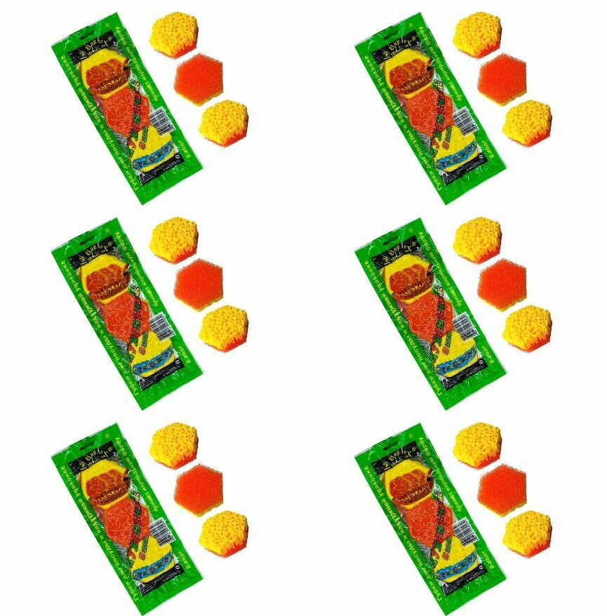 Кухончик Губка кухонная для посуды, 6шт/