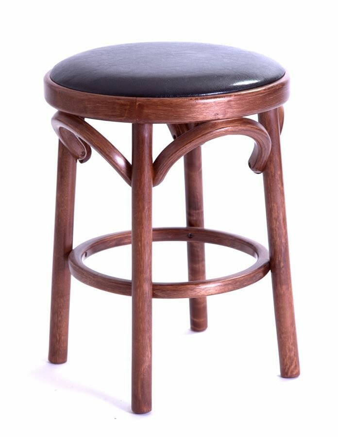 Табурет деревянный Венский средний тон с мягким сиденьем из экокожи