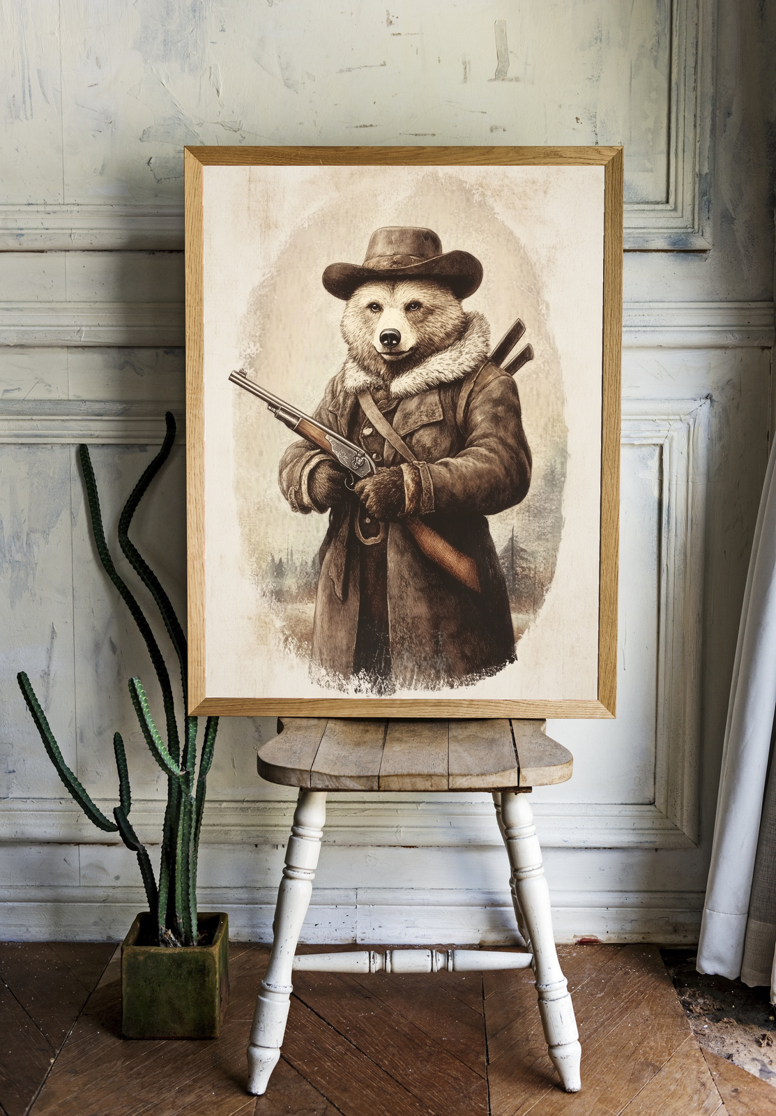 Постер "Медведь в охотничьем костюме" 50x70 см в подарочном тубусе