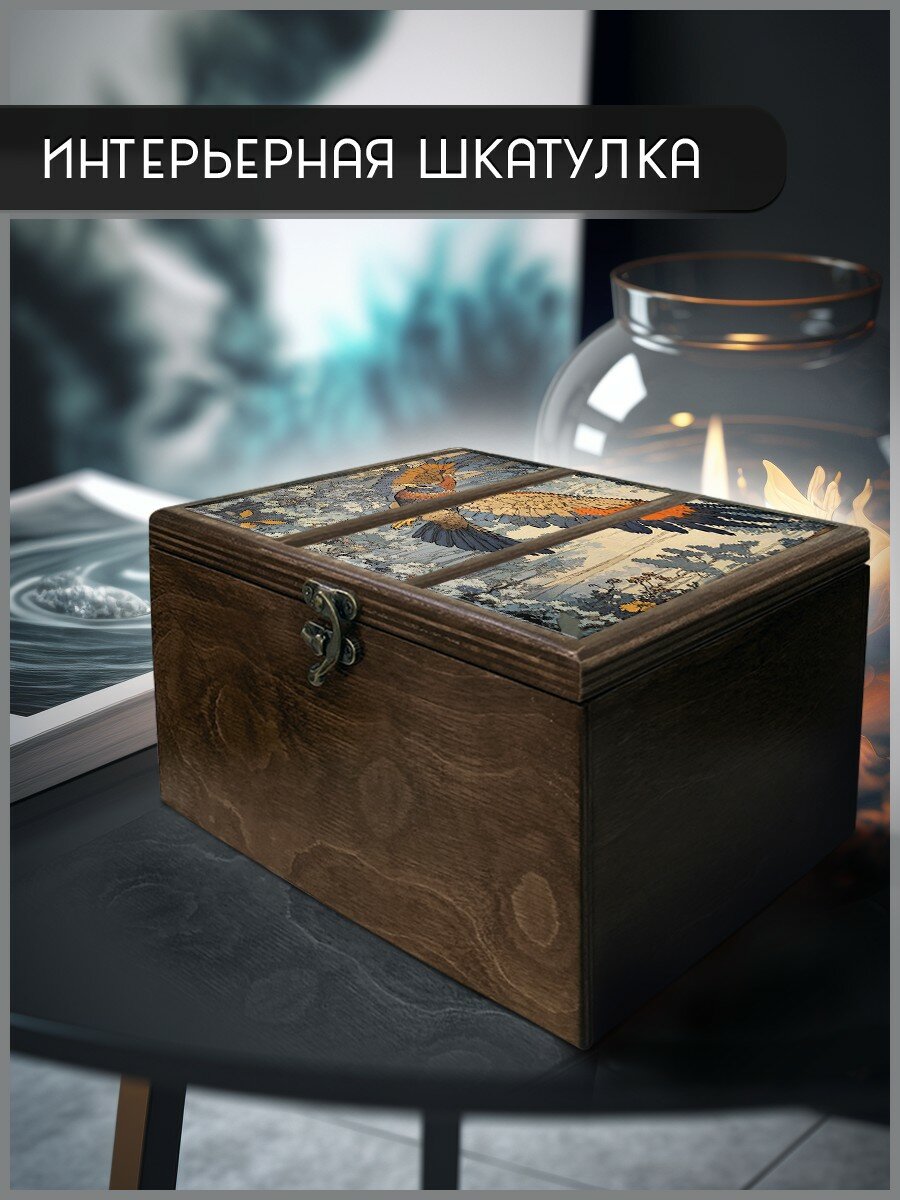 Шкатулка интерьерная "Тройная" для украшений универсальная 22x17x12 см эстетика Сокол (сказка, мистика, лес, атмосфера) - 2234