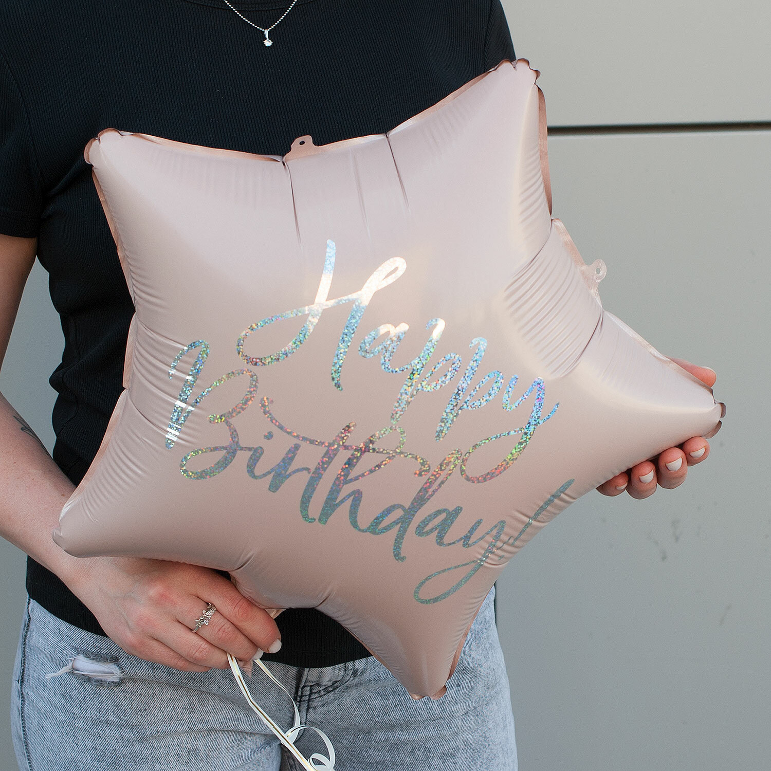 Шар фольгированный Charlotte "Happy Birthday", звезда, матовый, бежевый, 11 цветов