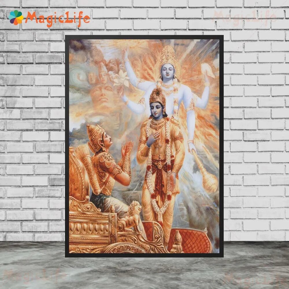 Настенная живопись Vishnu, Brahma And Shiva Gods Оранжевый, A, 21X30cm NoFrame