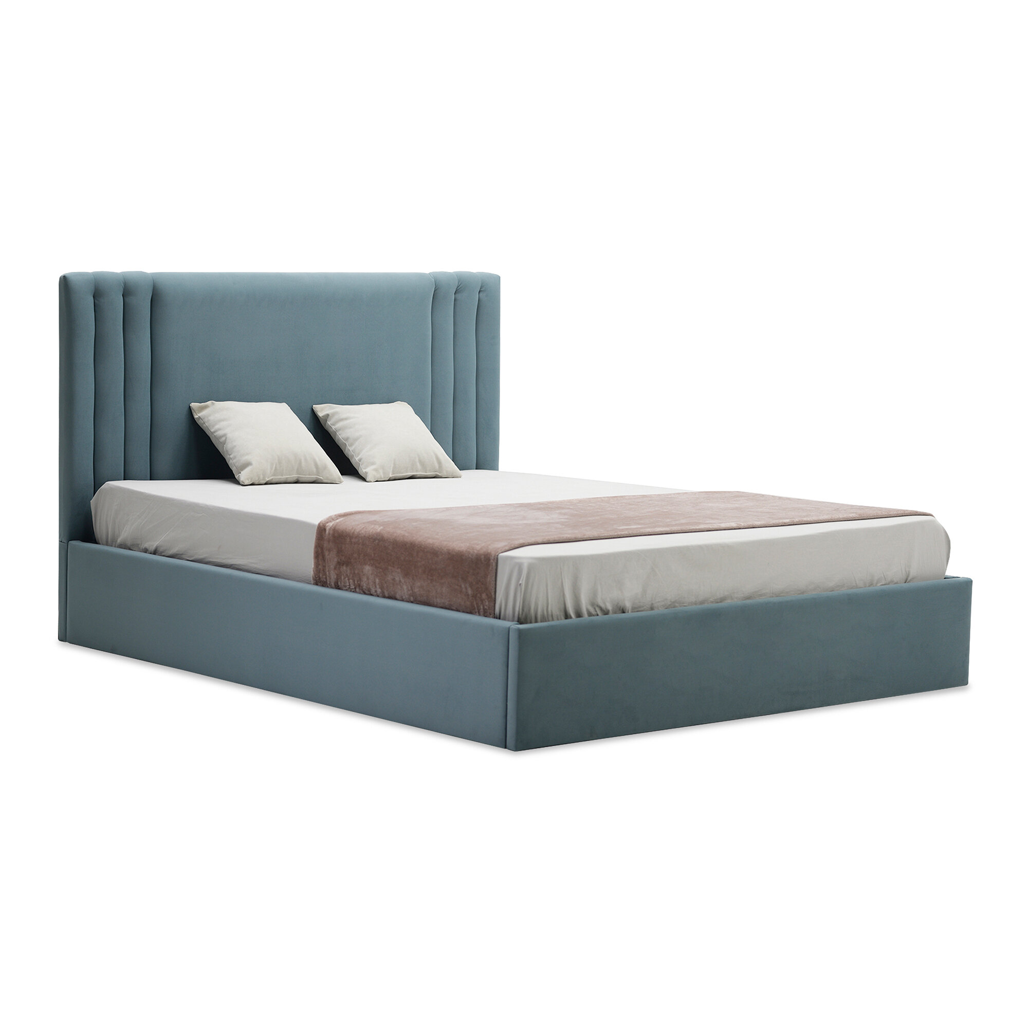 Двуспальная кровать "Ладья" Отто 160х200 см, с подъемным механизмом и ящиком для белья, велюр Velutto 53