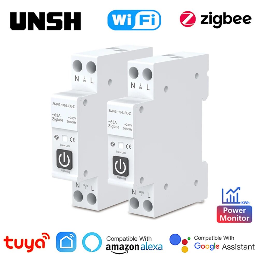 Автоматический выключатель UNSH ZigBee Wi-Fi 1-63A, ZigBee version, 1 контакт