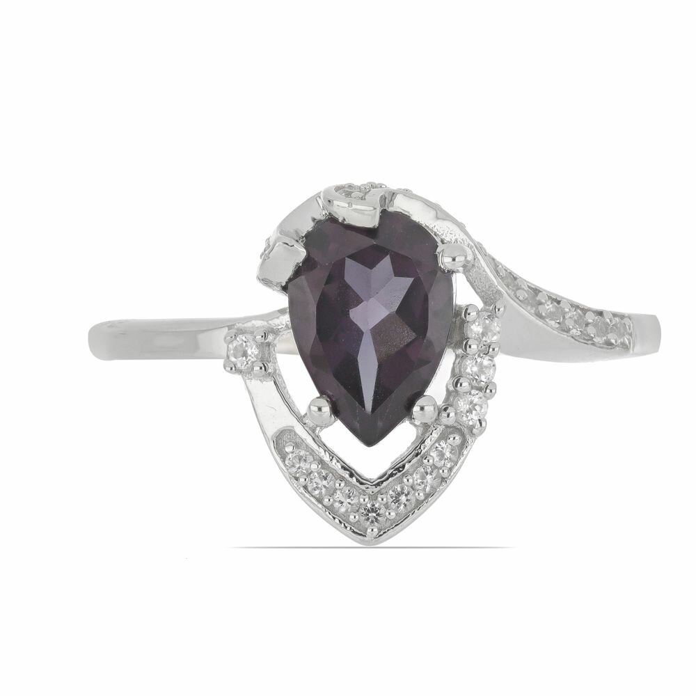 Кольцо, серебро, 925 проба, родирование, александрит синтетический, топаз