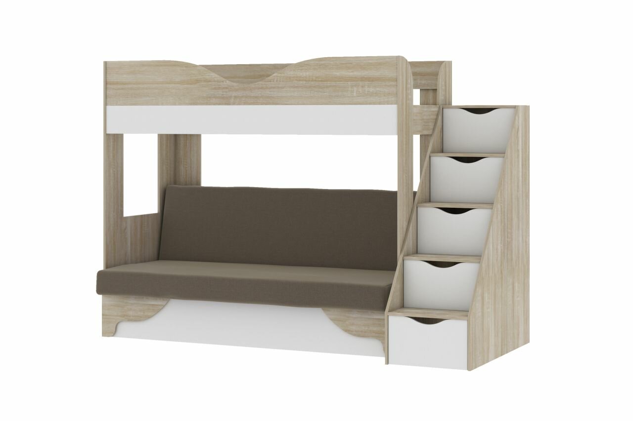 Двухъярусная кровать с диваном Шерри дуб сонома/коричневый