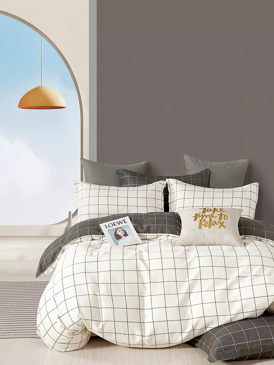 Постельное белье Евро с 2 наволочками, хлопковый сатин